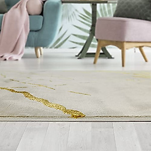 Antep Rugs Babil Gold 5x7 Marble Abstract Modern Indoor Area Rug (Beige, 5'3" x 7')