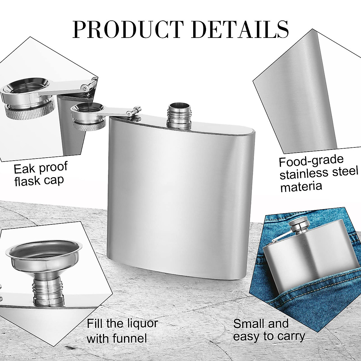 30 Pieces Hip Flasks Set Stainless Steel Liquor Flask with Funnel Metal Leak Proof Flask Pocket Whiskey Flasks for Men Women Bridesmaid Wedding Party Supplies (6 oz, Silver)
