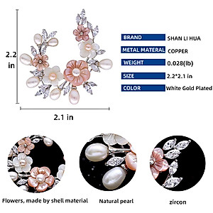 SHAN LI HUA Fashion Accessorices Shell Pearl Flower Brooch Women Safety Pin White Pink