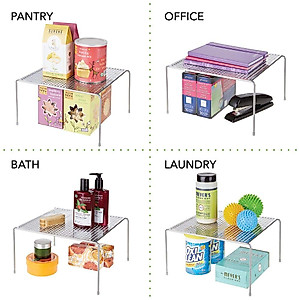 mDesign Modern Metal Square Kitchen Cabinet, Pantry, Countertop Organizer Storage Shelves for Kitchen Cabinets, Countertops, Pantry - Durable Steel, Non-Skid Feet, 2 Pack - Silver