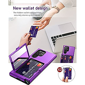 WeLoveCase Samsung Galaxy S22 Ultra Case Wallet Case with Credit Card Holder & Hidden Mirror, All-Round Protection Shockproof Phone Cover Designed for Samsung Galaxy S22 Ultra, 6.8 Inch Purple