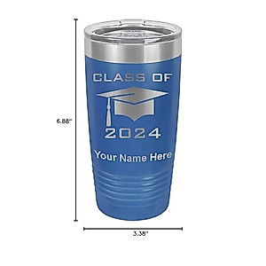 LaserGram 20oz Vacuum Insulated Tumbler Mug, Grad Cap Class of 2023, 2024, 2025, 2026, 2027, Personalized Engraving Included (Dark Blue)