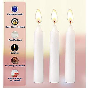 Hyoola White Candles - Short Candlesticks - 5 Inch Candle Sticks (12cm) - 4 Hour Burn Time (72 Pack), European Made