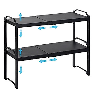 2 Pack Expandable Cabinet Countertop Shelves, Stackable Shelves Organizers For Kitchen Cabinet Countertop Storage, Adjustable Counter Cupboard Pantry Organizer Shelf Rack Stand, Length:20.5"