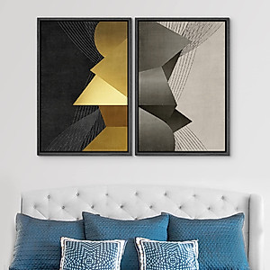 SIGNWIN Framed Canvas Print Wall Art Set Geometric Nordic Gold Gray Mid-Century Polygons Abstract Shapes Illustrations Minimal Decorative Bohemian for Living Room, Bedroom, Office - 16"x24"x2 Black