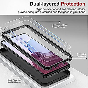 LeYi OnePlus Nord N20 5G Case with 2 Tempered Glass Protectors, 360 Full-Body Shockproof Soft Silicone Cover, Black