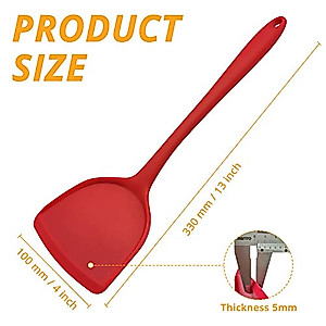 Silicone Non-stick Turner, High Heat Resistant to 480°F, KUFUNG Food Grade Solid Turner, BPA Free, Solid Spatula for Fish, Eggs, Pancakes (Solid Turner, Red)