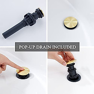 TONNY Brushed Gold Bathroom Faucet, Single Handle Gold Faucet for Bathroom Sink, Vanity Sink Faucet Bathroom 1 Hole with Pop Up Drain and Water Supply Hoses