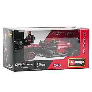 JODIYAAH 1/43 Bburago Alfa Romeo F1 Team Stake 2023 C43 24# Zhou Guanyu F1 C43 77# Alloy Car Die Cast Model Collection Gift (C43 77#)