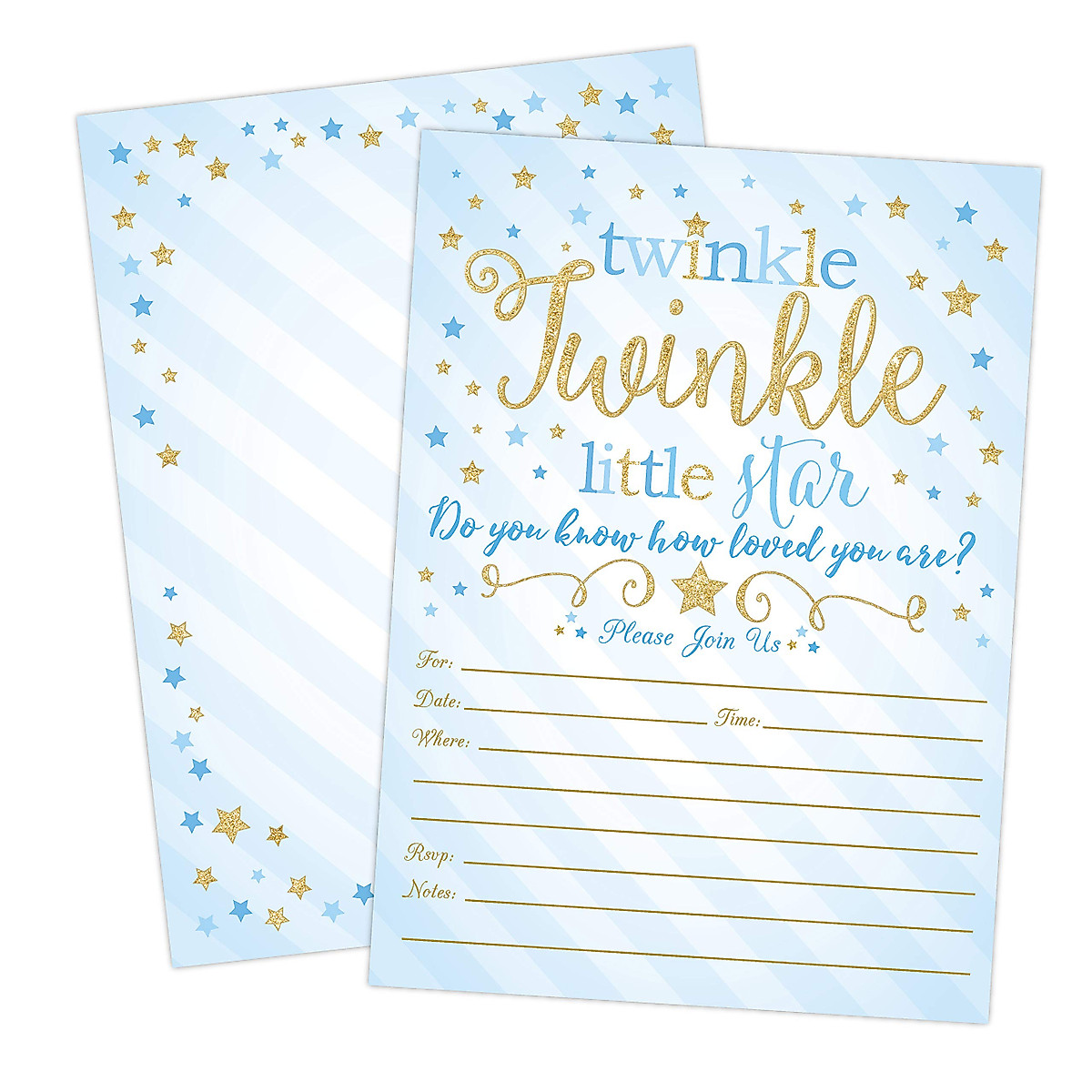 Your Main Event Prints Boy Twinkle Twinkle Little Star Baby Shower Invitations, Blue and Gold Twinkle Twinkle Little Star Boy Baby Shower Invites, 20 Fill in Style With Envelopes