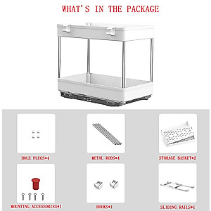 Under Sink Organizers and Storage, SIBONYU Kitchen Organization With Sliding Storage Drawer, 2 Tier Sliding Under Bathroom Cabinet Sink Organizer，White Multi-purpose Under Sink Shelf Organizer