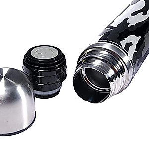 sdfsdfsd 17 oz Vacuum Insulated Stainless Steel Water Bottle Sports Coffee Travel Mug Flask Genuine Leather Wrapped BPA Free, Black and Grey Camouflage Pattern
