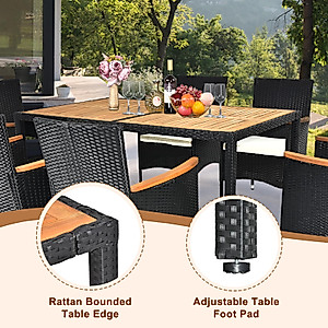 VINGLI 7 Pieces Patio Dining Set, Wicker Outdoor Dining Set for 6 Patio Furniture Set with Acacia Wood Table Outdoor Table and Chairs for Garden and Yard