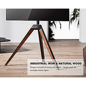 FITUEYES Design Corner TV Stand for 37 43 50 55 65 Inch TV, Tripod TV Stand Modern Easel TV Floor Stand for LED LCD Screens with Concealed Storage Wood Iron TV Furniture, Picasso Series