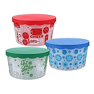 Christmas Food Containers with Lids For Holiday Baked Goods, Food Gifts, Treats, Candy - Plastic - Large Approx 4x8 Inches - Set of 3