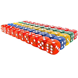 Regal Games 6-Sided Translucent 16mm Dice Set - Playing Colored Set of Dice - Square Dice for Classroom or Family Game Night - 50 Dice
