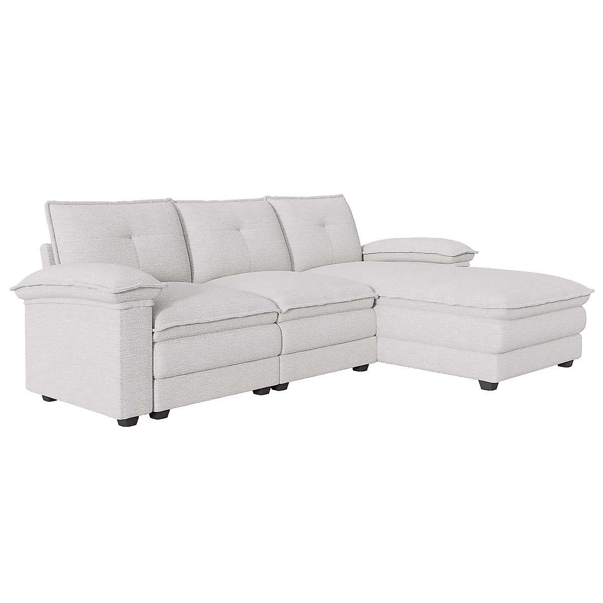 AMERLIFE Modular L Shaped Couch, Oversized Sectional Couch- Double Layer Seat Cushions, 3 Seats Comfy Couches for Living Room, Beige Chenille