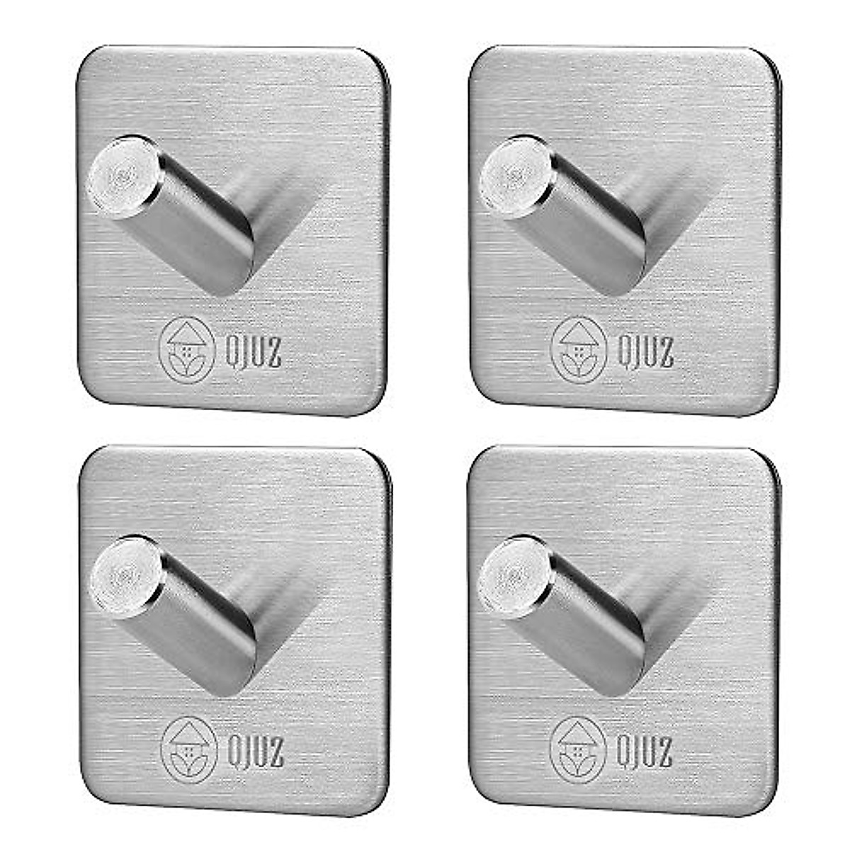 QJUZ Adhesive Hooks, Towels Hooks, Wall Hooks Heavy Duty SUS304 Stainless Steel Super Powerful Stick on Hooks, Bathroom Kitchen Organizer for Hanging Robes/Towels/Clothes/Hats/Keys (4Packs)