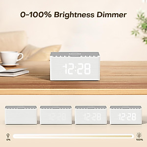 ANJANK Wooden Sound Machine Alarm Clock for Bedroom, Bluetooth Speaker, Wireless Charging Station for iPhone/Samsung, Sleep Timer, 0-100% Dimmer, White Noise Machine for Sleeping Adults with 20 Sounds