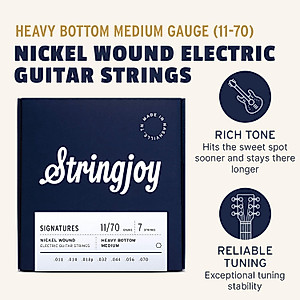 Stringjoy HVY117, 7 String Signatures Electric Guitar Strings, 11-70 Heavy Bottom Medium Gauge, 7-String Nickel, Electric Guitar Accessories, Replacement Guitar Strings for Electric Guitar