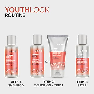 Joico YouthLock Shampoo Formulated With Collagen | Youthful Body & Bounce | Reduce Breakage & Frizz | Soften & Detangle Hair | Boost Shine | Sulfate Free | With Arginine | 1.7 Fl Oz
