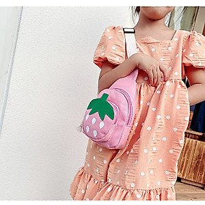 Hiflyer Pink Strawberry Sling Backpack, Small Backpack for Girls, Kawaii Bag, Lightweight Canvas, Adjustable Shoulder Strap, Zipper, 8x5x2 inches