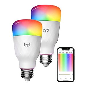 YEELIGHT Alexa Light Bulb, Smart Light Bulbs, Smart Bulbs That Work with Alexa & Google Home, Razer Chroma, A19 RGBW LED WiFi Light Bulbs No Hub Required, 60W Equivalent 900LM CRI>80 2 Pack