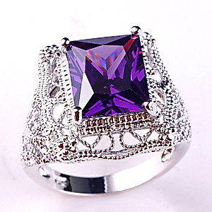 Psiroy 925 Sterling Silver Plated Created Amethyst Filled Filigree Art Deco Statement Ring Size 7
