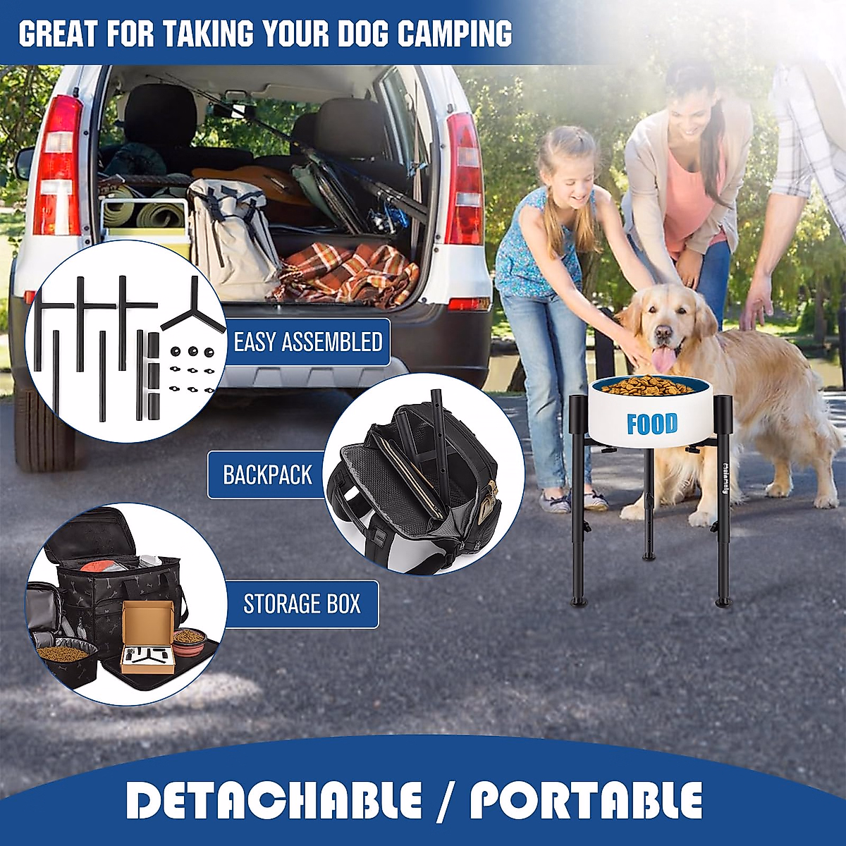 Adjustable Dog Bowl Stand - 5 Heights, Fits 6.6-11" Wide Bowls, Elevated Dog Bowls Holder for Medium and Large Dogs(Triangular Tray)