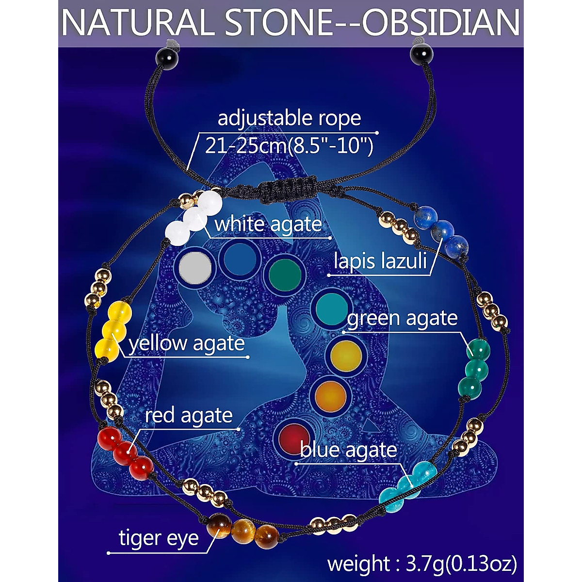 Lightock 7 Chakra Ankle Bracelets for Women Double Layer Bracelet Healing Crystals Anti Anxiety Crystal Beads Bracelet Bring Good Luck (Multicul gems)