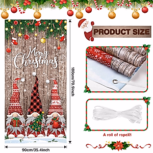 Christmas Door Cover Decorations Merry Christmas Front Door Cover Christmas Door Banner Fabric Glitter Wood Props Xmas Snowflake Hanging Door Wrap for Photo Booth Props Party (Gnome Style)