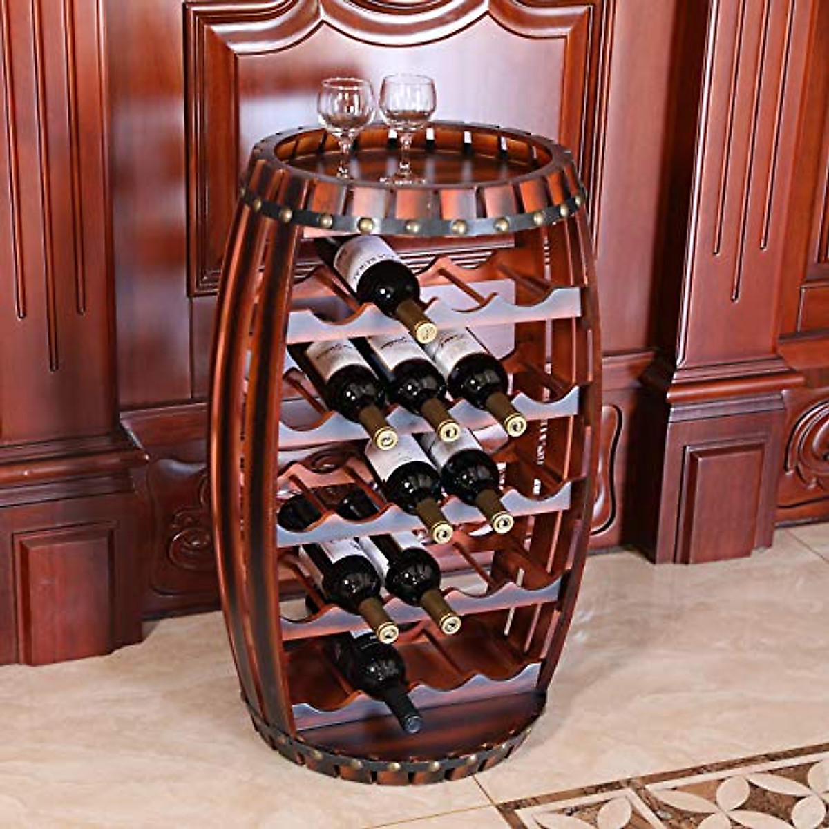 Vintiquewise Rustic Barrel Shaped Wooden Wine Rack for 23 Bottles