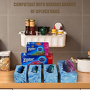 Levvohd 4 Separate Ziplock Bag Storage Organizer, Food Zip lock Bag Storage Organizer for Kitchen Drawer, Compatible with Gallon, Quart, Sandwich & Snack Variety Size Baggie Dispenser (Blue and White