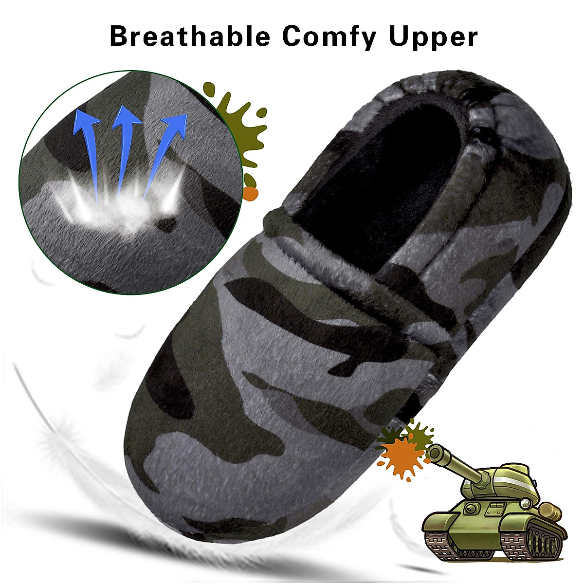 festooning Boys House Slippers Comfy Slip On Memory Foam Bedroom Shoes Indoor Outdoor Slipper for Big Little Kids Grey 1-2 M US