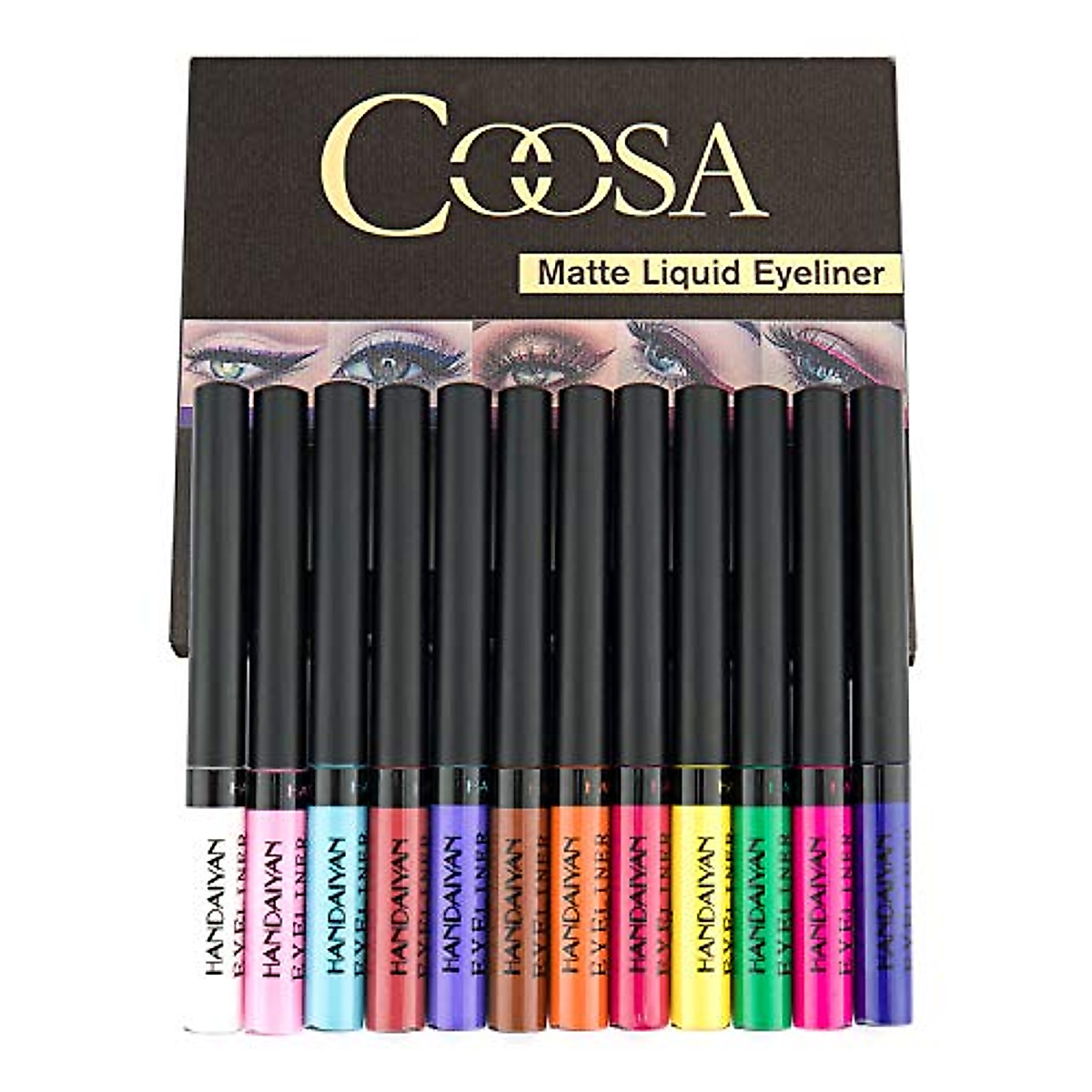 COOSA 12 Colors Matte Colorful Liquid Eyeliner Set, High Pigmented Color Eyeliner Lasting Waterproof Professional Bright-colored Eyeliner Pen Set -Smudgeproof Makeup Eyeliner Pen