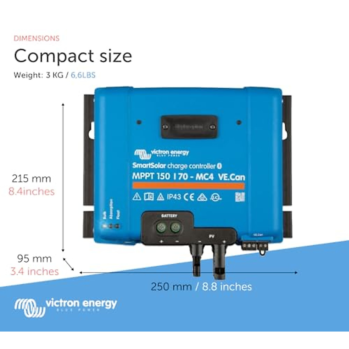 Victron Energy SmartSolar MPPT MC4 VE.Can 150V 70 amp 12/24/36/48-Volt Solar Charge Controller (Bluetooth)