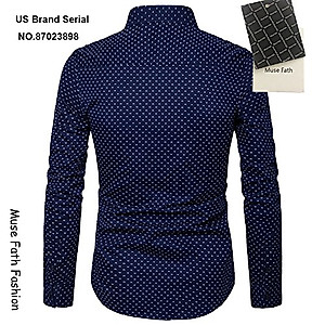 MUSE FATH Men’s Button Down Dress Shirt-Cotton Casual Long Sleeve Shirt-Party Dress Shirt-Navy Blue-L