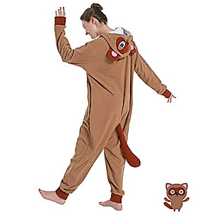 Lovemonster Adult Raccoon Costume Animal Onesie, Dressing-up Party Halloween Christmas Cosplay Costume Pajamas Sleepwear for Women Men Brown L