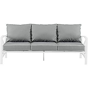 Crosley Furniture KO60027WH-GY Kaplan Outdoor Metal Sofa, White with Gray Cushions