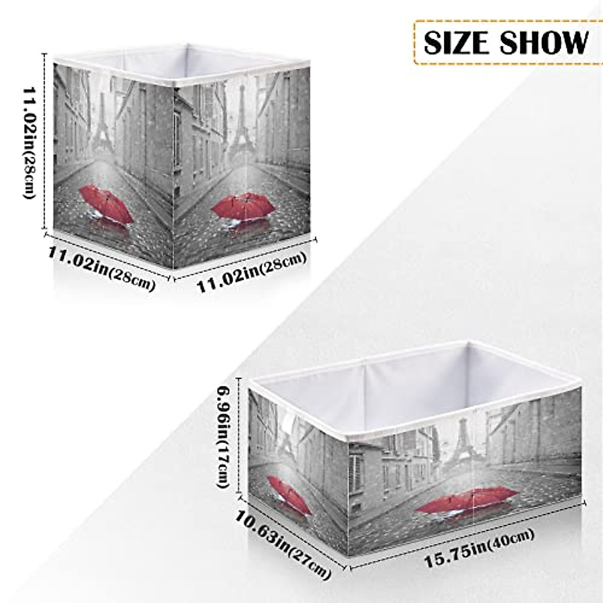 Kigai Sentimental Paris Red Umbrella Foldable Organizer Storage Bins Cube Baskets for Home Closet Drawers Shelf Toys -11*11*11in