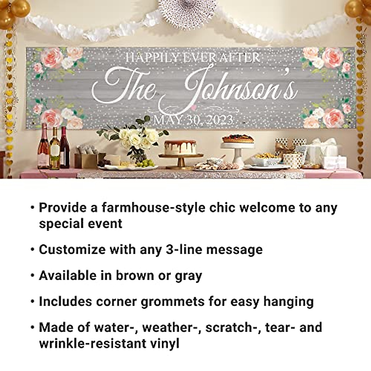 Let's Make Memories Personalized Rustic Floral Celebration Banner - Farmhouse Style - 6ft - Brown