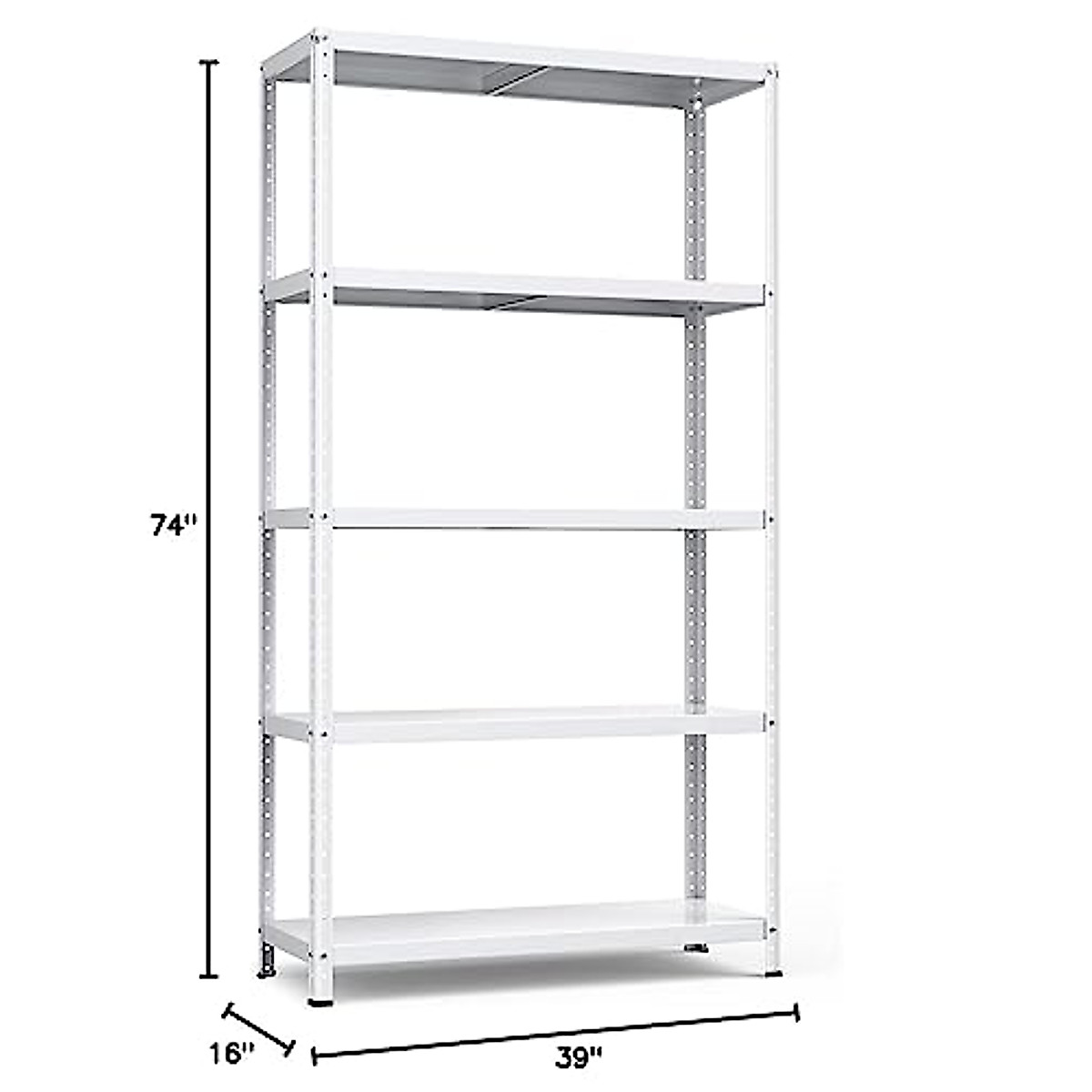 Giantex 5-Tier Storage Shelves, 39 x 16 x 74 Inch Height Adjustable Steel Garage Storage Rack with Foot Pads, Heavy Duty Garage Shelving for Warehouse, Basement, Kitchen, White