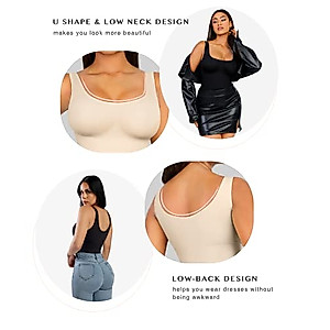 FeelinGirl Shapewear Tops for Women Tummy Control Compression Tank with Bra Smoothers and Shapers Top Beige M/L