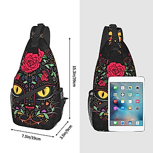 AMRANDOM Fashion Sling Shoulder Backpack Outdoor Sports Daypack Day Of The Dead Kitty Cat Sugar Skull, Mens and Boys Crossbody Backpack for Daily Outdoor, One Size