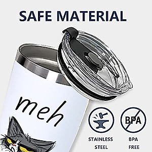 DJY Meh - 20oz Black and White Cat Stainless Steel Tumbler with Lid Cute Cat Vacuum Insulated Tumbler Coffe Cup Water Wine or Coffee Home Gifts to Daughters Friends and Colleague Raffle Gifts