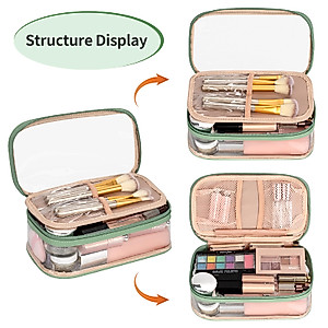 OCHEAL Clear Makeup Bag, Portable Makeup Storage Organizer Cosmetic Bag, Travel Makeup Bag Cute Clear Pouch For Women and Girls Cosmetics Bags with Divider Makeup Brush Compartment-Green
