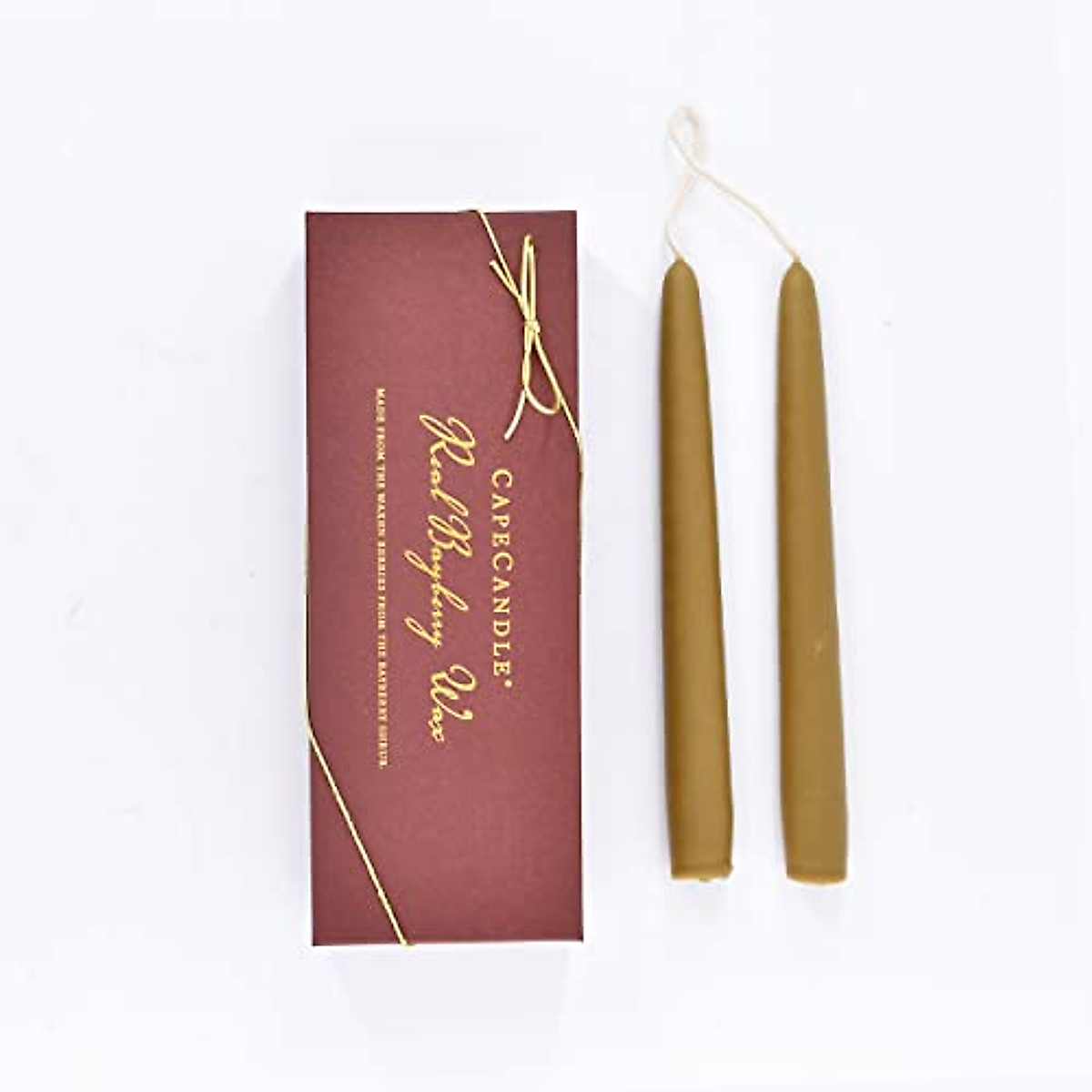 Cape Candle 8” Real Bayberry Taper Candles - Hand Dipped, Pure Bayberry Wax, Traditional Holiday Candles (Boxed Pair), Gift Boxed with Bayberry Legend Card