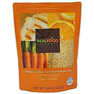 Tube feeding formula Orange Chicken, Carrots & Brown Rice Pureed Blended Meal for Feeding Tubes,9.4 oz Pouch (Pack of 12 Pouches)
