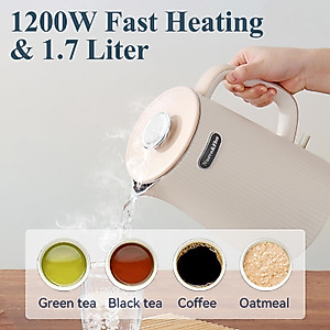 Nueve&Five 1.7L Electric Kettle,Double Wall Electric Tea Kettle,Auto Shut Off,1200W Hot Water Kettle Electric of 304 Stainless Steel-Cream White