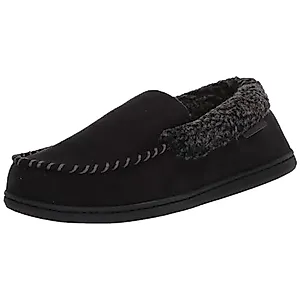 Dearfoams mens Eli Microsuede Moccasin Slipper, Black, Large US